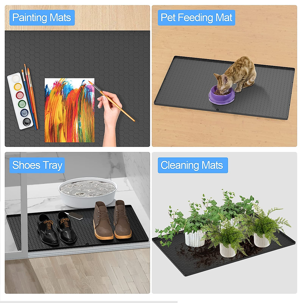 HolaDream Under Sink Mat 34”x22” Kitchen Waterproof Silicone Cabinet Mat Liner Drip Tray with Drain Hole Design for Bathroom and Laundry, Black