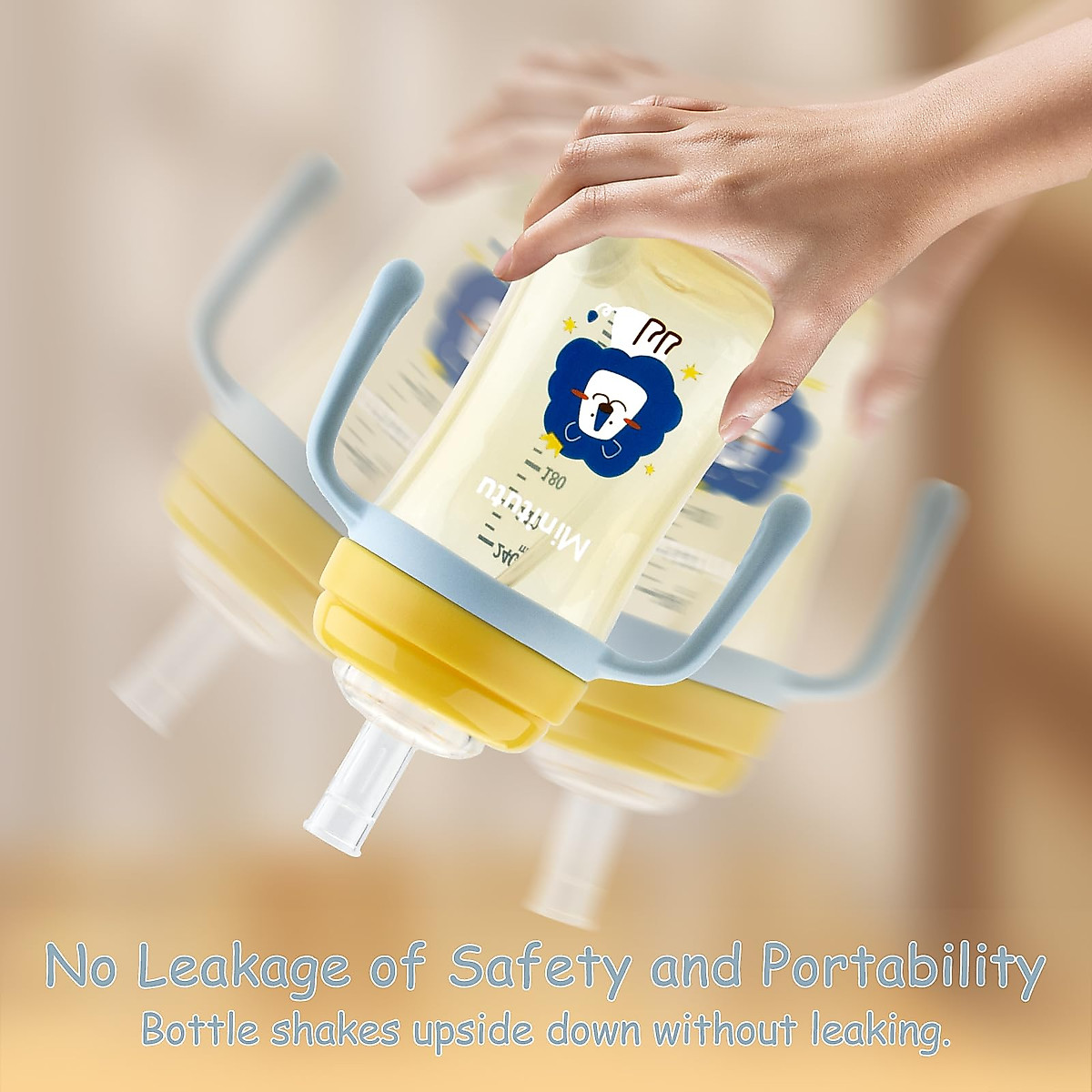 Weighted Straw Sippy Cup,Sippy Cup with Straw and Handles,Weighted Straw Trainer Cup,No-Spill Easy Grip Cup with Soft Flex Spout,with 3 Sippy Spouts for Baby and Toddlers (Blue)