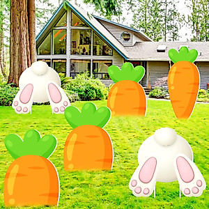 6 Pieces Easter Yard Stakes decorations Easter Outdoor Decorations Bunny Rabbit Carrot Easter Outdoor Sign Decor Happy Easter Stakes Outdoor Easter Party Decorations for Yard Lawn Party Supplies