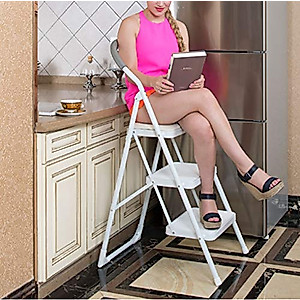 PENGJIE Folding Ladder Step Stool Ladder Stool 3 Step Folding Heavy Duty Steel Portable Anti-Slip Mat 150 Kg Capacity