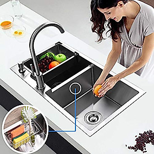 Adhesive Sponge Holder Brush Holder Sink Caddy Organizer Storage for Kitchen Sink, Stainless Steel Rustproof Waterproof No Drilling