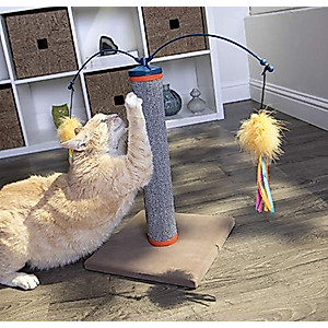 SmartyKat Scratch 'N Spin Carpet Cat Scratching Post with Spinning Wand Toys - Gray, One Size