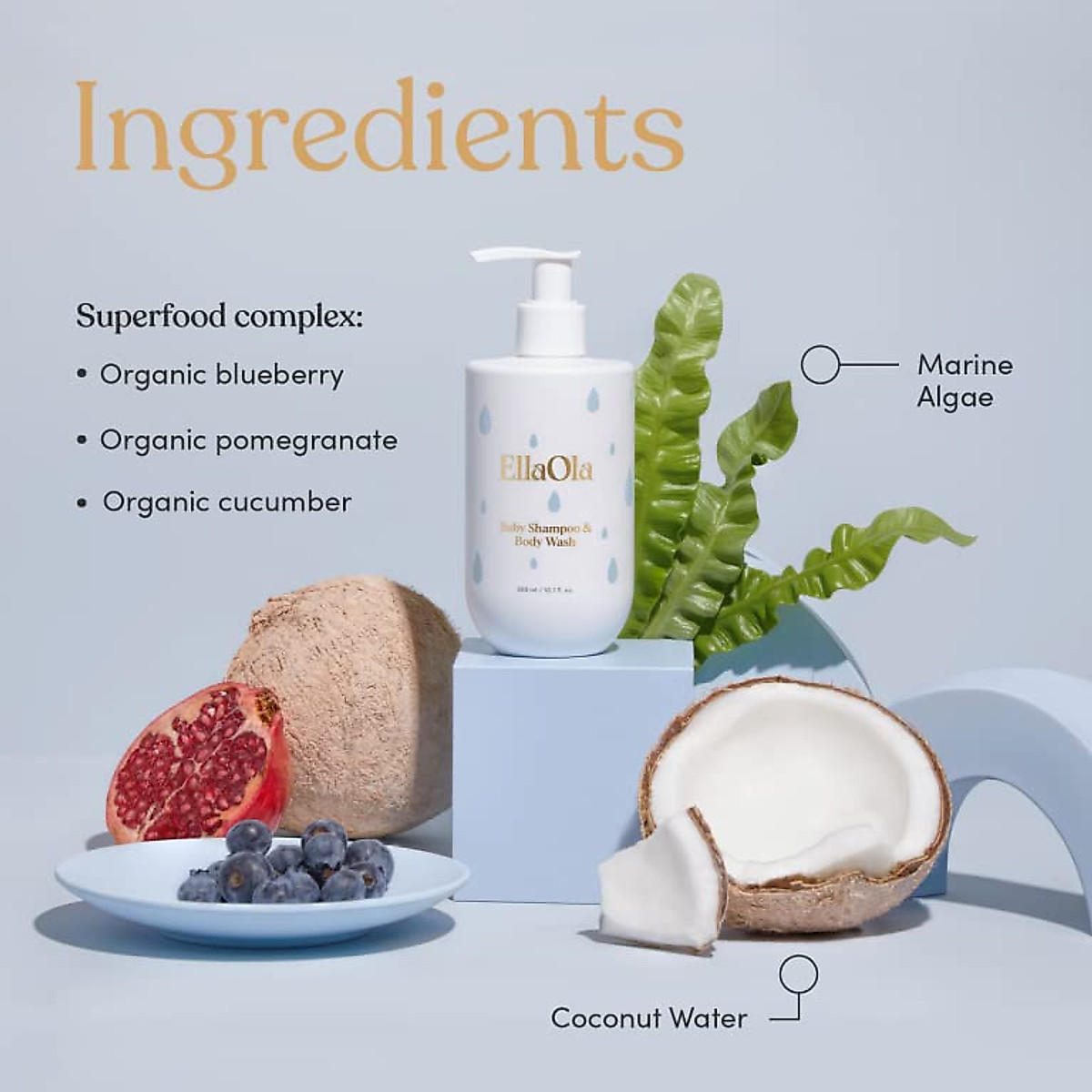 ELLAOLA Tear Free Baby Shampoo & Body Wash - Organic, Hypoallergenic Baby + Kid Soap Hydrates & Nourishes While Gently Cleansing Sensitive Skin, Fragrance Free | 10.1 fl. oz.