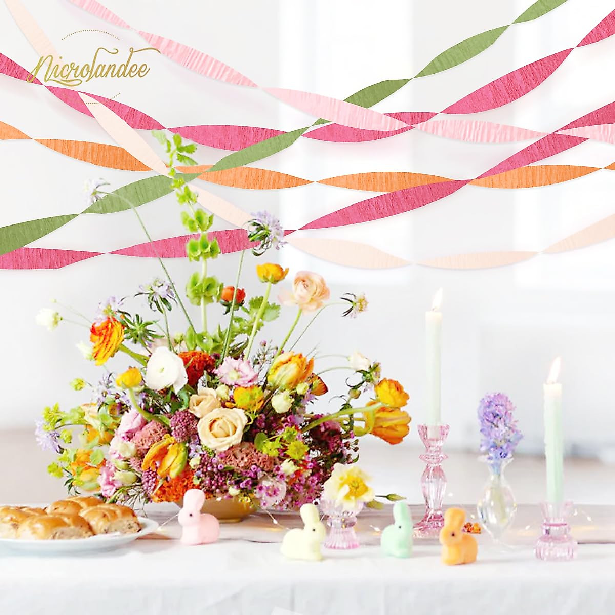 NICROLANDEE 5 Rolls Pink Red White Crepe Paper Streamers for Wedding, Birthday, Valentine's Day Decorations, Bachelorette, Bridal/Baby Shower, Backdrop or Photo Booth