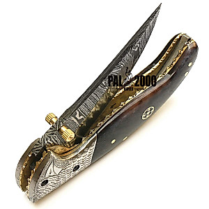 PAL 2000 HUNTING KNIVES FOL-9111 Handmade Damascus Steel Pocket Knife Stained Bone Handle With Sheath