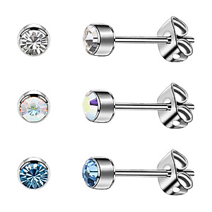 Titanium Women Stud Earrings Hypoallergenic Earring Studs Rhinestone 4mm Sensitive Ears Stud Earrings Birthday Giving
