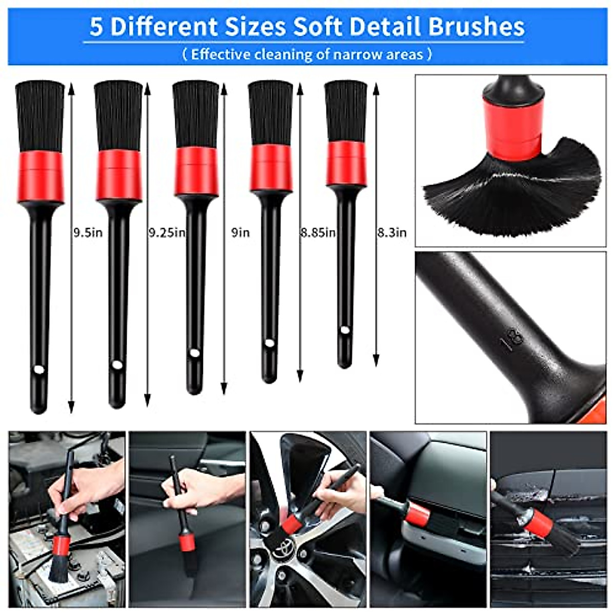 Lsyomne 20Pcs Car Wheel Tire Cleaning Brush Set, Detailing Drill Brush Set Car Detailing Brush Kit, Car Cleaning Kit with Tire Brush for Wash Wheels, Interior, Exterior, Dashboard, Leather, Air Vents
