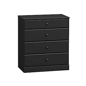 Prepac Astrid 4 Drawer Dresser for Bedroom, Chest of Drawers, Bedroom Furniture, Clothes Storage and Organizer, 18.25" D x 30" W x 34" H, Black, BDBR-0401-1