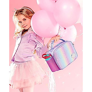 Bagseri Kids Lunch Box Insulated - Lunch Bag for Girls with Buckle Handle and Cup Holder - Portable Reusable Toddler Leak-proof Lunchbox for School and Daycare, Glitter Blue, Mermaid