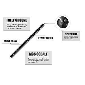 DelitonGude 9/32 inch HSS M35 Cobalt Twist Drill Bits,High Speed Steel,Pack of 5,Suitable for Steels,Cast Iron,Stainless Steels and Other hardMetals(9/32inch)