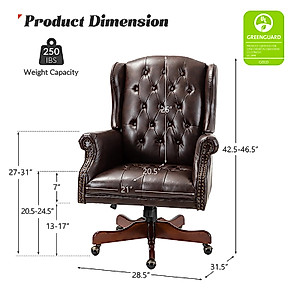 HULALA HOME Managerial Executive Swivel Office Chair with Height-Adjustable, Tufted Back & Nailhead Trim, High-Back Desk Chair for Home & Office, Faux Leather (Brown)