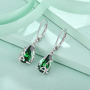 Blaniy Teardrop Dangle Drop Earrings for Women 925 Sterling Silver Emerald May Birthstone Earrings Butterfly Leverback Earrings Jewelry Gifts for Mom Wife Her