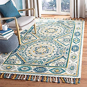 SAFAVIEH Aspen Collection 5' x 8' Ivory/Charcoal APN251A Handmade Boho Braided Tassel Wool Area Rug
