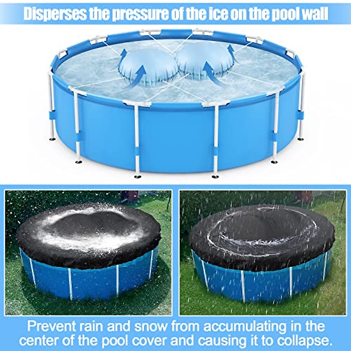 2pcs 4ft Dia. Pool Air Pillows for Above Ground Pools & Patio Furniture Cover Airbag - Winter Closing Winterizing Kit with Ropes, Thicken PVC Ice Equalizer Support Swimming Pool Covers