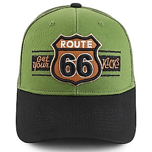 Trendy Apparel Shop Route 66 3D Embroidered Structured Mesh Back Baseball Cap - Olive Black