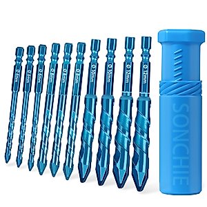 SONCHIE Eccentric Drill Bit Set - Set of 10 Carbide-Tipped Crooked Drill bit Masonry Drill Bit Sets forConcrete/Walls/Tiles/Glass/Hard Plastic/Cement/Granite, etc