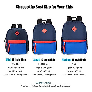 HawLander Little Kids Backpack for Boys Toddler School Bag Fits 3 to 6 years old, 15 inch, Navy Blue