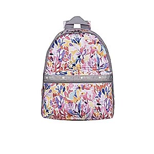 LeSportsac Botanical Burst Basic Backpack/Rucksack, Style 7812/Color F972, Abstract Watercolor Style Floral, Artfully Arranged in Vibrant Tropical Hues of Purple, Pink, Blue, Yellow