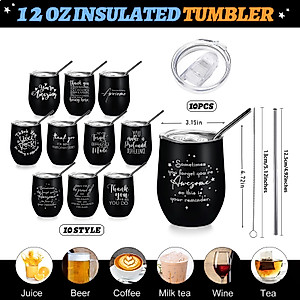 Inbagi Employee Appreciation Gifts 12 oz Stainless Steel Insulated Wine Tumbler Teacher Nurse Coworker Mug with Lids Inspirational Women Male Gifts Father's Day Gift Grad Gift(Black, 10 Pcs)