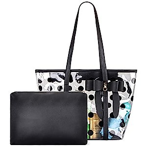 PG6 FF1 Women Waterproof Clear Tote Bags Shoulder Bag Handbag Beach Bag Shopping Bag Work Bag, Black, One Size