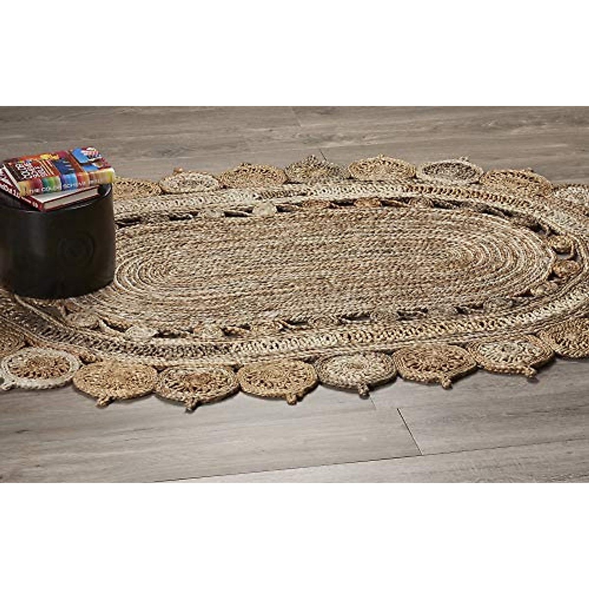 LR Home Natural Jute Area Rug 5'7" Oval Bleach Gray