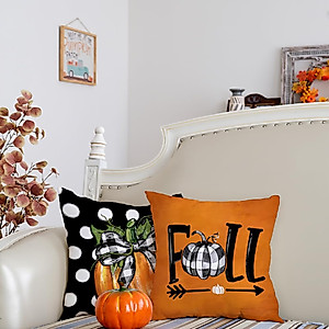 GEEORY Fall Pillow Covers 18 x 18 Inch Set of 4, Polka Dots Buffalo Bow-Knot Pumpkins Truck Thankful Thanksgiving Decor Decorative Throw Cushion Cases Decoration for Home Sofa Couch (Black) G405-18