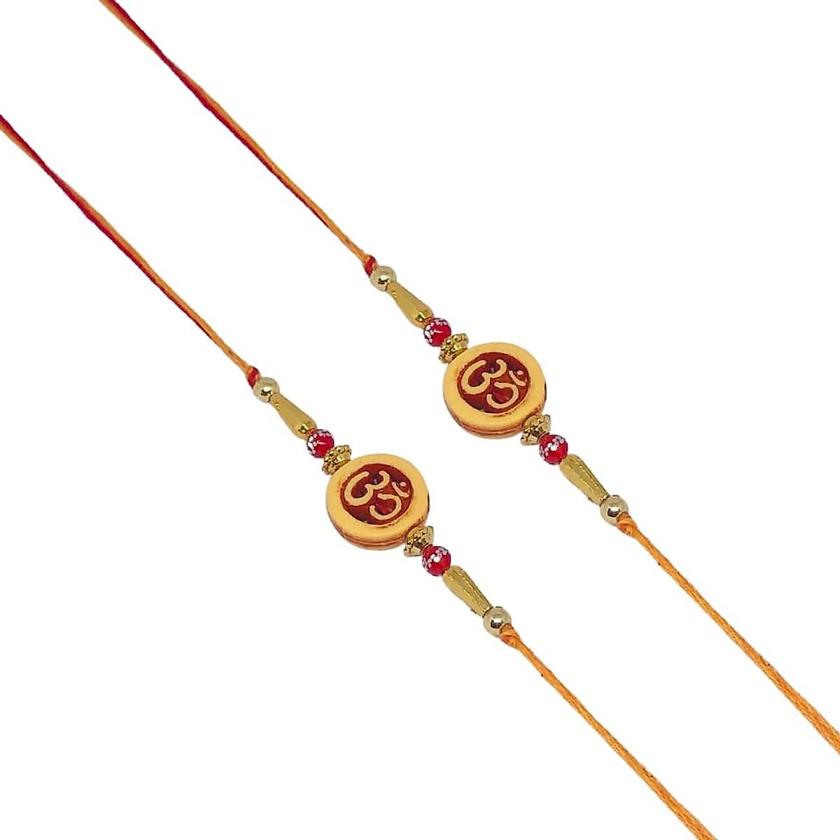 TheNext7 Set of 2 Rakhi for Brother, rakhee, Rakhi Gift for Brother, Rakhi Bracelet, Rakhi Thread, Rakhi for Bhai, Rakhi for Bhaiya Bhabhi, Om Pendant with Red-Golden Beads Rakhi.