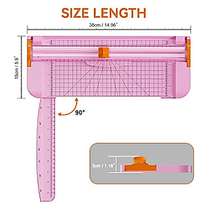 Paper Cutter 12 Inch Titanium Paper Trimmer Scrapbooking Tool with Automatic Security Safeguard and Side Ruler for A4, Craft Paper, Label, Photo and Cardstock (Pink)