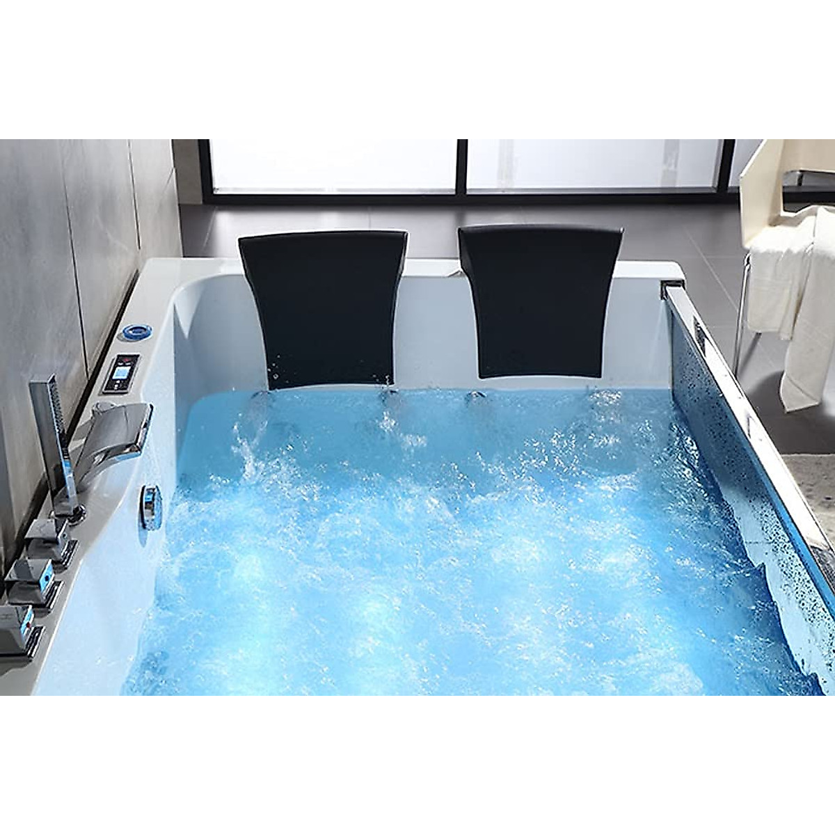 71" Acrylic Whirlpool Bathtub 2 Person, Alcove Soaking SPA Double Ended Tub Hydromassage Rectangular Water Jets with Computer Panel, Air Bubble, Light, UL Certified, White (Q411)