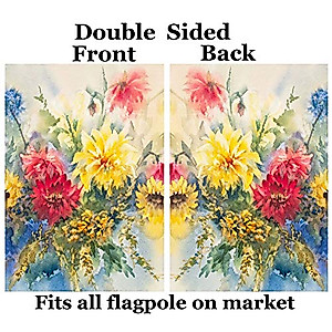Pickako Seasonal Watercolor Summer Spring Floral Flowers Colorful Dahlias House Flag 28 x 40 Inch, Double Sided Large Garden Yard Welcome Flags Banners for Home Lawn Patio Outdoor Decor