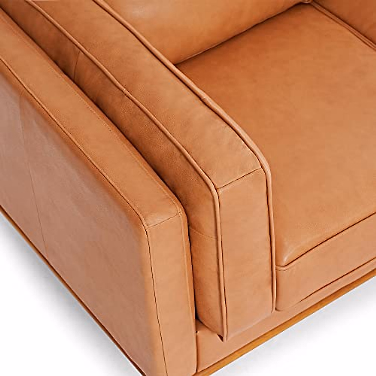 Valencia Artisan Full Leather Sofa 88” - Pure Full Italian Nappa Leather Couch, Solid Wood Accent, Ultimate Comfort, Cognac Tan