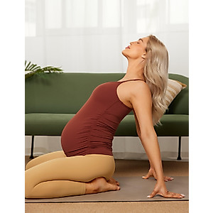 CRZ YOGA Butterluxe Y Back Maternity Tank Tops for Women Ruched Pregnancy Basic Camisole Sleeveless Athletic Yoga Shirts Jujube Brown Large