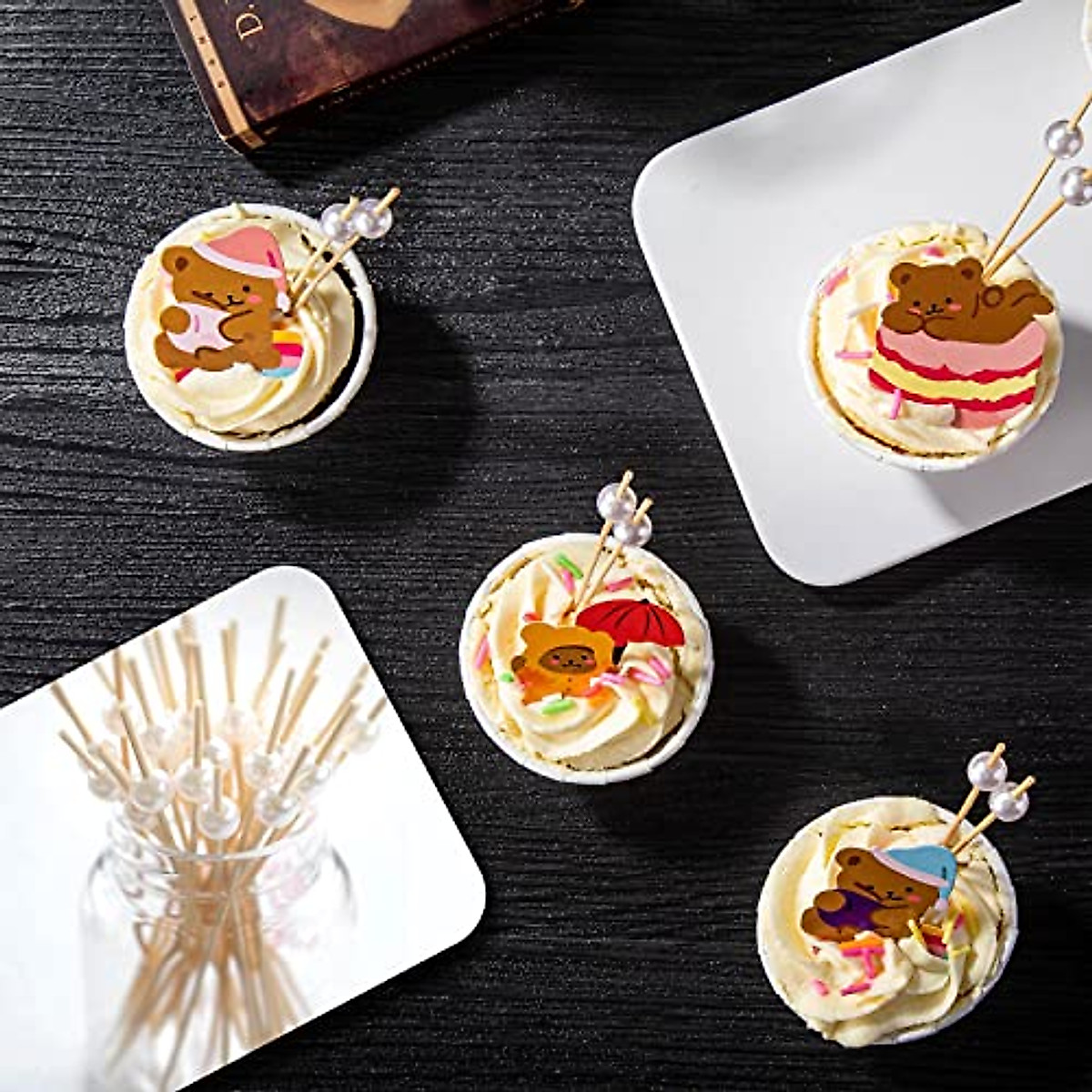 Zutlian 200 Pcs Cocktail Picks Toothpicks for Appetizers Fancy Pearl Bamboo Toothpicks Cocktail Skewers for Drinks Decorative Wedding Party Toothpicks Food Charcuterie Picks Sticks 4.7 Inch (White)