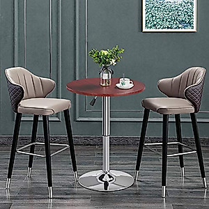 Yaheetech Height Adjustable Round Pub Table Counter Bar MDF Top Table 360 Degree Swivel Bar Tables Tall Cocktail Tables Bistro Table, Mahogany