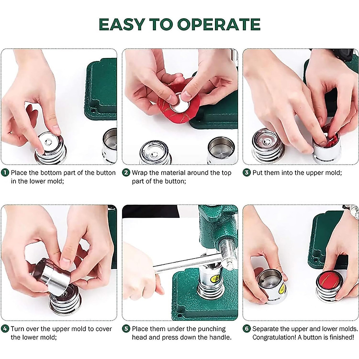 HACSYP Hand Press Punching Machine, Handmade Fabric Covered Button Maker Machine Kit, Cloth Button Cover Making Machine DIY Tools with 3 Molds