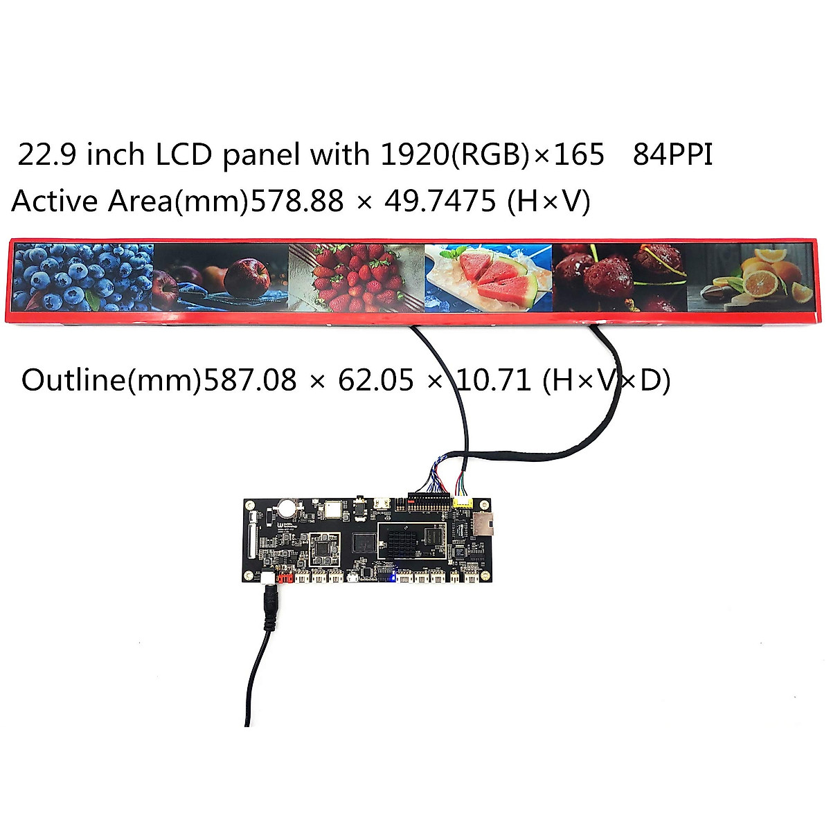 DHL/UPS for 22.9 inch Stretched Bar LCD Panel G229HAN01.0 with 1920X165,500 cd/m²,Supermarket Shelf Screen Support Android,Outline(mm) 587.08 × 62.05 × 10.71 (H×V×D)