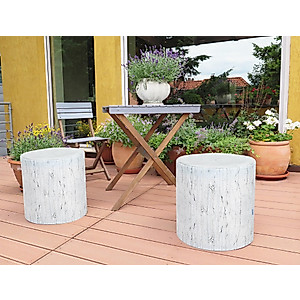 Delsit Woody Outdoor Pouf Ottoman - European Made Waterproof & Lightweight Round Seat - Stylish Home Decor & Living Room Furniture - Versatile Footrest & Seating for Indoor & Outdoor | Birch Print