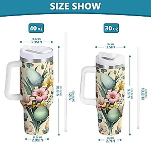 Jihqo Easter Day Floral and Eggs 40 oz Stainless Steel Vacuum Insulated Tumbler with Handle and Straw Lid, Leakproof Water Bottle Double Wall Travel Mug Coffee Cup, Cupholder Friendly