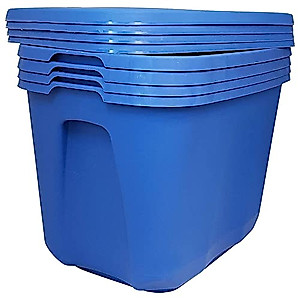 HOMZ 6610DWBLDC.04 10 Gallon Stackable and Nestable Heavy Duty Plastic Storage Container with 4 Way Handles, Capri Blue, (4 Pack)
