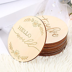 Toyvian 1Set Baby Monthly Milestone Cards Wooden Discs Double Sided Milestone Cards, Newborn Photography Props