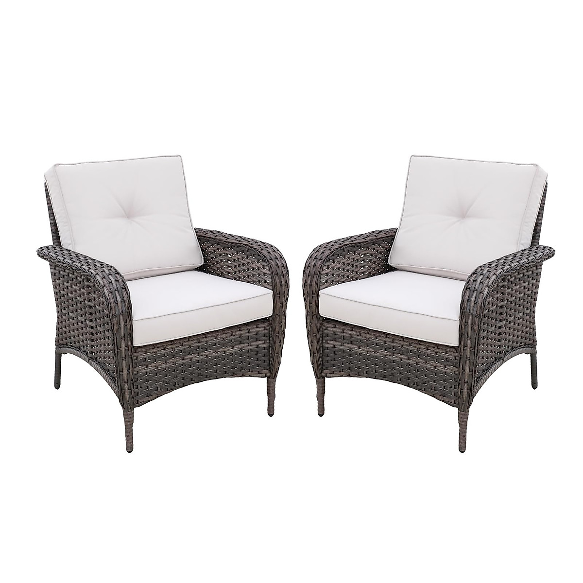 COOS BAY 2-Piece Outdoor Wicker Patio Chair, 2pc PE Rattan Dining Chairs for Garden, Lawn, Deck, Backyard, Beige/Brown