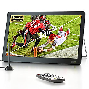 14 inch Portable TV with Antenna, DESOBRY Portable Small TV with ATSC Tuner, Rechargeable Battery Operated Mini TV LCD Monitor 1080P,Built-in TV Stand,HDMI Input,USB,AV In,Supports Camping,Kitchen,Car