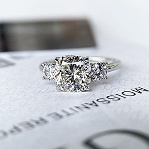 Jolics 8 * 8mm 2.5 CT Cushion Cut D Color VVS1 Moissanite Engagement Ring 925 Sterling Silver Eternity 4 Prong Setting size 5-10 (Moissanite, 6.5)