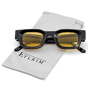 EYLRIM Thick Square Frame Sunglasses for Women Men Chunky Rectangle Polarized Sunglasses UV400 Protection(A4 Black/Ocean Yellow)