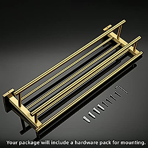 VELIMAX Bathroom Towel Rack, Bathroom Shelf with Towel Bar, Gold Towel Rack Wall Mounted, 18/8 Stainless Steel, Contemporary, Heavy Duty and Rustproof, 23.6-Inch