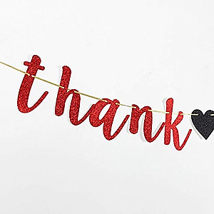 Thank You Banner - Red Glitter Sign for Engaged - Wedding - Bridal Shower Bunting Thanksgiving Photo Booth Props