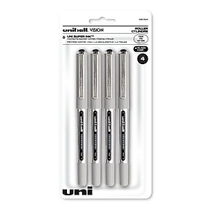 uniball Vision Rollerball Pens with 0.7mm Fine Point, Black, 4 Count