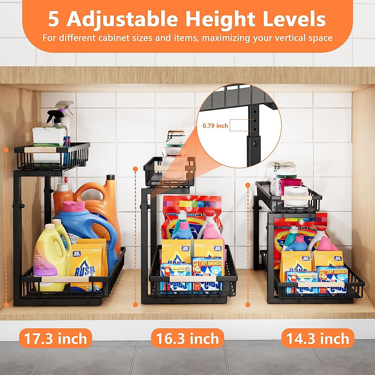 Under Sink Organizer, 2 Packs 2 Tier Under Sink Organizers and Storage, Slide out Pull out Cabinet Organizer Shelf, Metal Sliding Drawer for Kitchen Bathroom Pantry Cabinet Closet Organization Rack