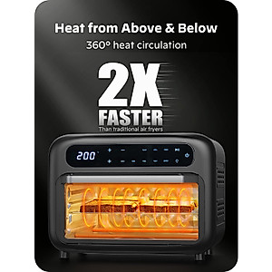 Silonn Air Fryer Oven, 2-in-1 Smart Air Fryer Toaster Oven Combo, 14QT Stainless Steel Air Fryer Oven with Digital Countertop, Natural Convection Roast Bake, Black