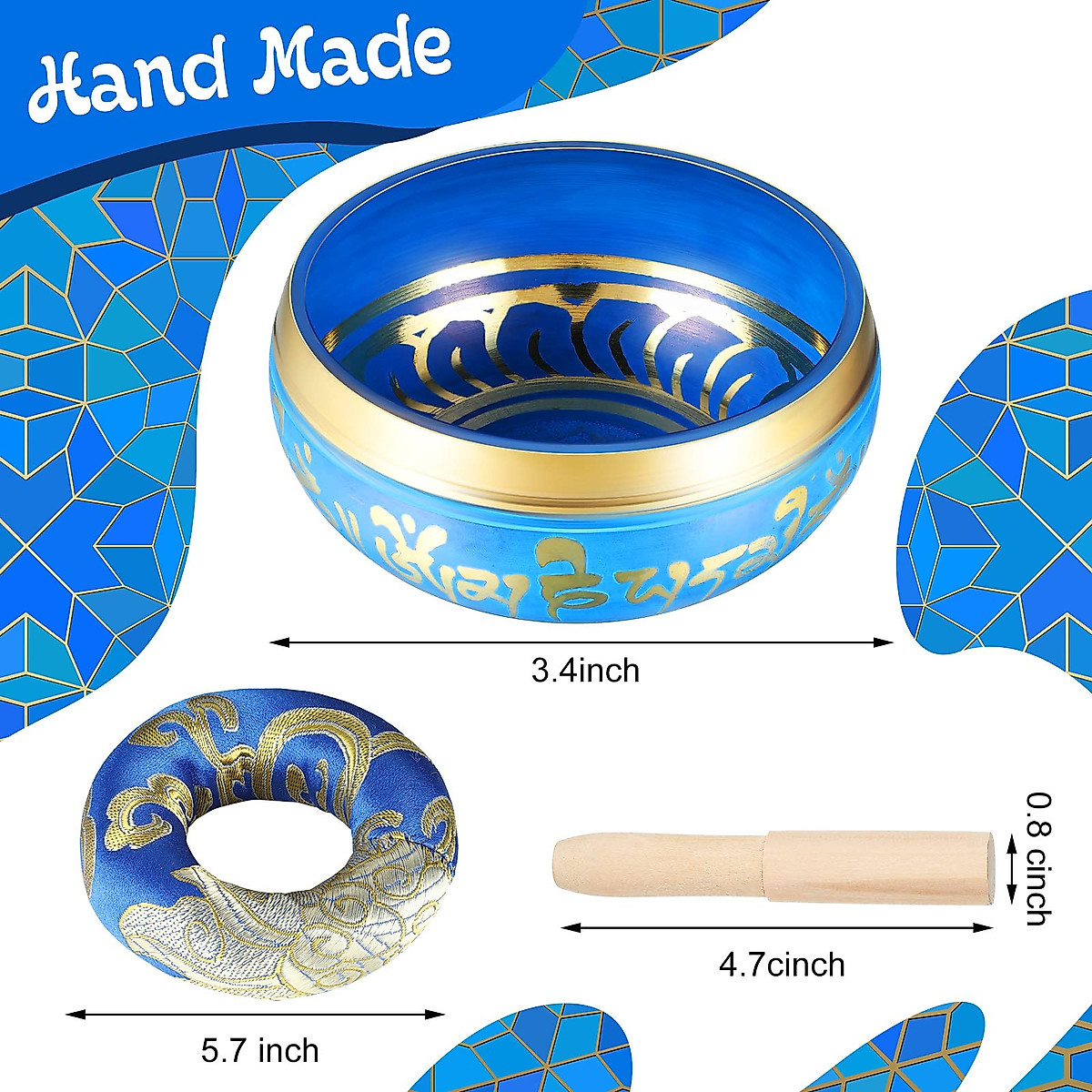 BBTO Tibetan Singing Bowls Set for Healing 3.4 Inch Meditation Sound Bowl with 7 Pcs Chakra Crystal Stones Mallet Cushion Chakra Bracelet Pendant for Yoga Mindfulness Spiritual Healing